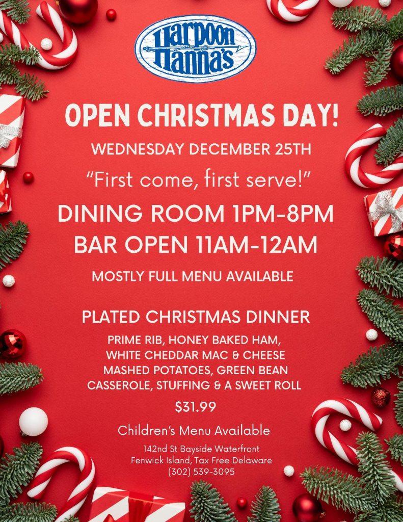 Holiday Menu | Seafood Restaurant Fenwick DE Harpoon Hanna's